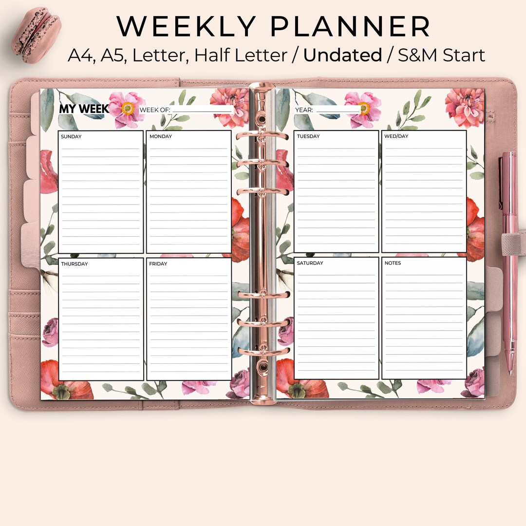 Weekly Planner Printable, Week at a Glance Printable, Weekly Planner ...