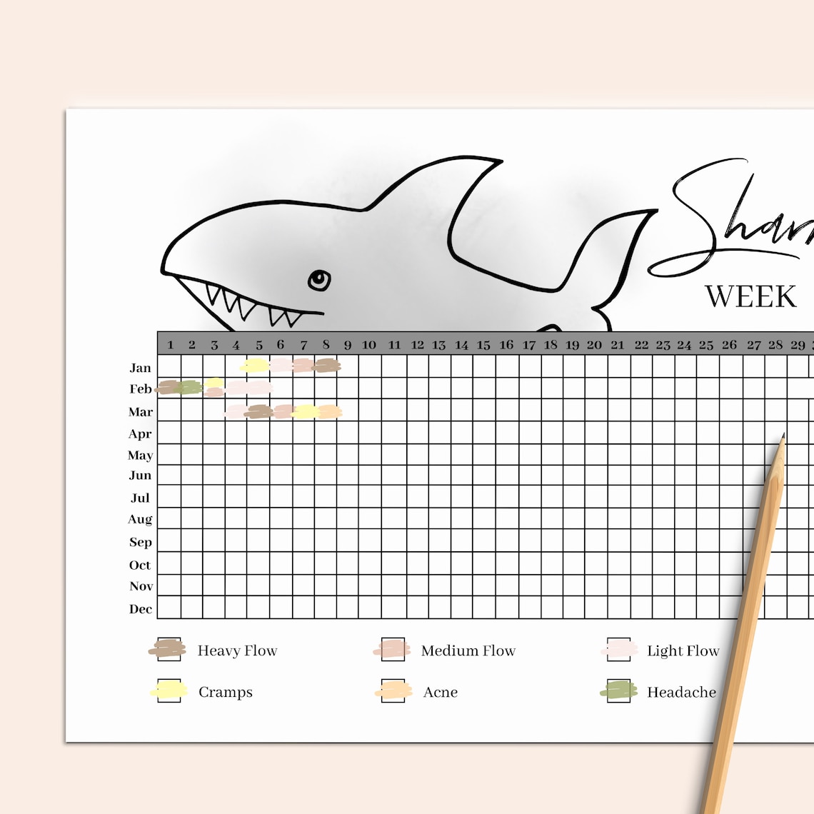Shark Week Tracker Period Tracker Menstrual Cycle Tracker - Etsy