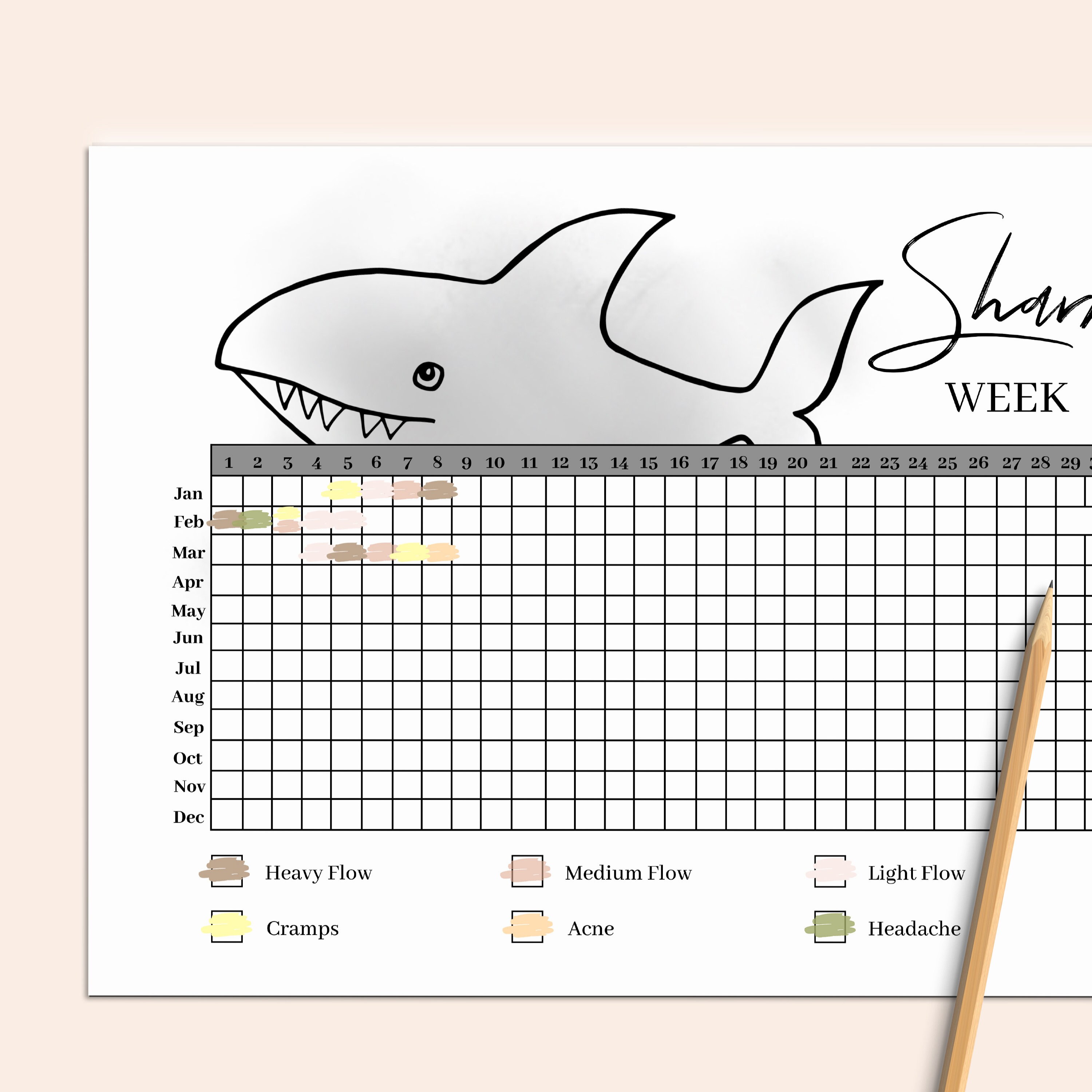 Shark Week Tracker Period Tracker Menstrual Cycle Tracker - Etsy