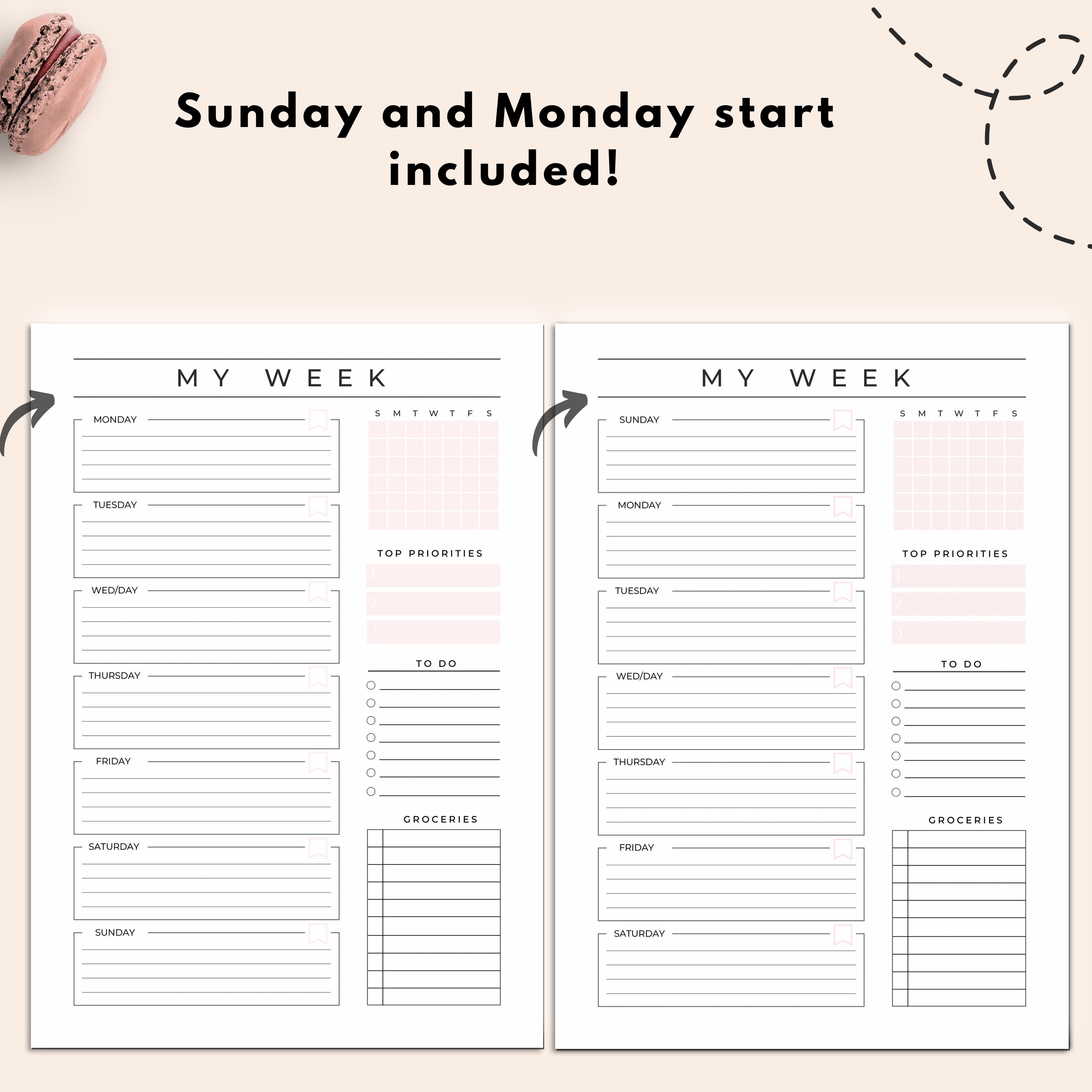 Undated Weekly Planner Printable Weekly Organizer Weekly - Etsy