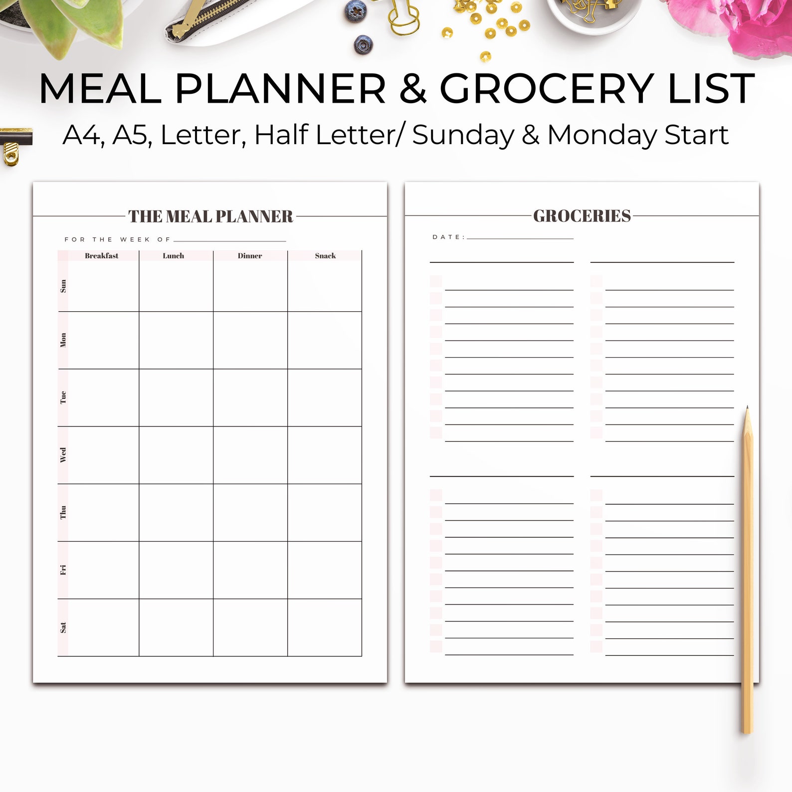 Meal Planner Printable with Grocery List Printable Weekly | Etsy