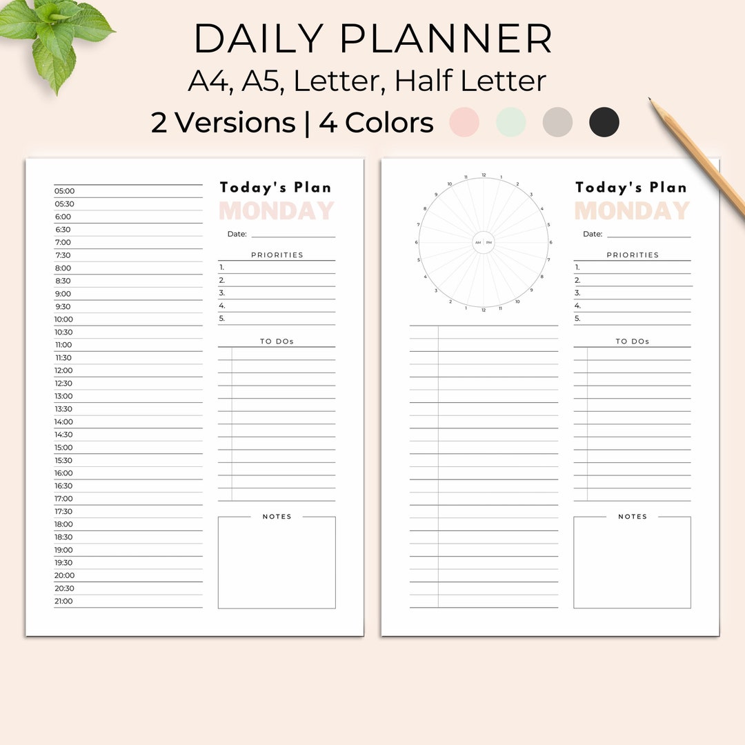 Daily Planner Printable, Half Hour Daily Planner, Day Planner ...