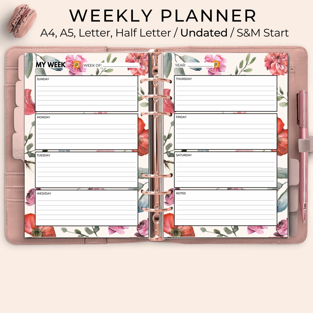 Weekly Planner Printable, Week at a Glance Printable, Weekly Planner ...