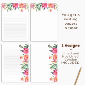 Printable Watercolor Floral Stationery, Printable Writing Paper ...
