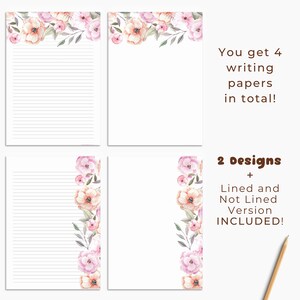 Printable Floral Lined Paper, Pastel Writing Paper, Printable ...