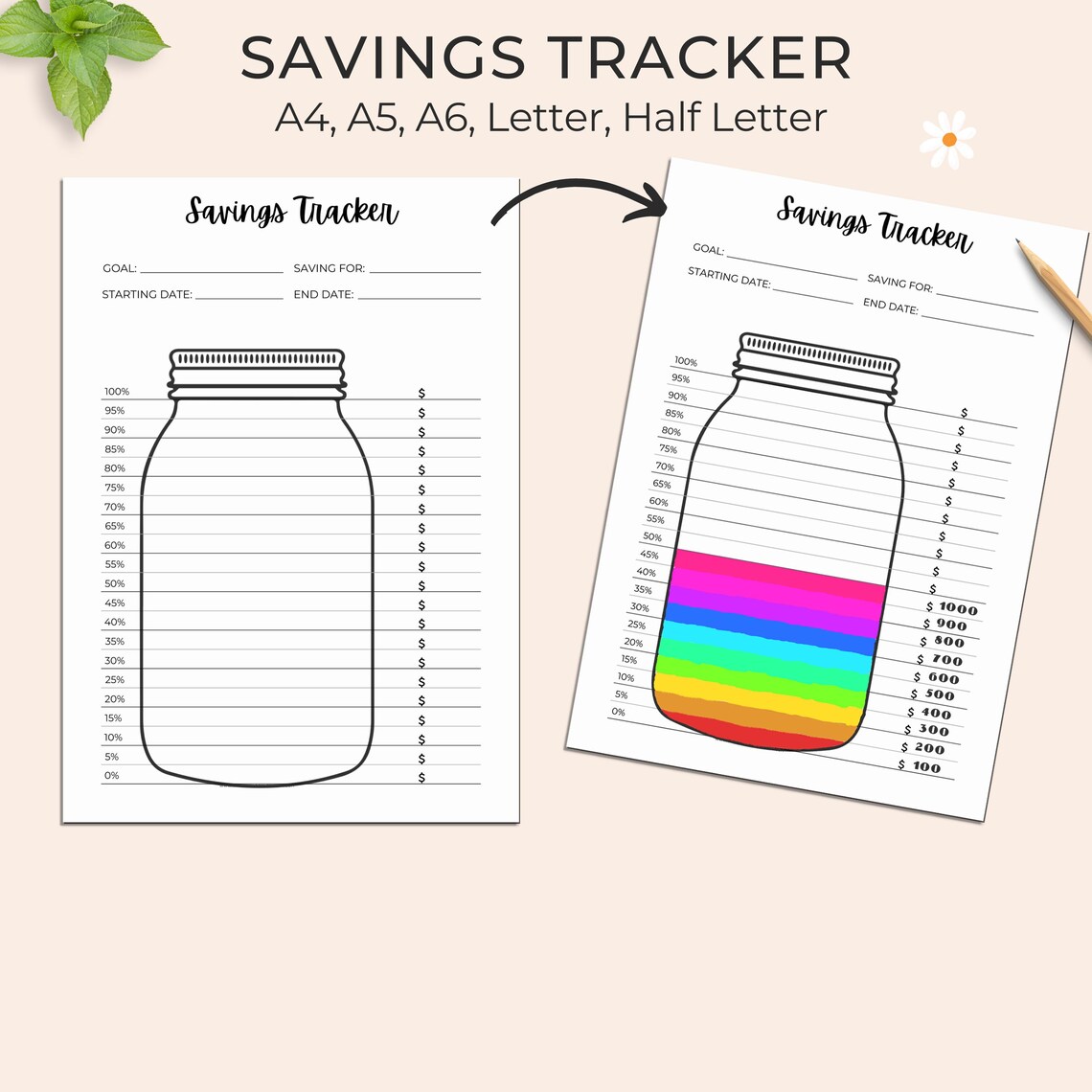 Savings Jar Tracker Printable Savings Challenge Money Saving - Etsy
