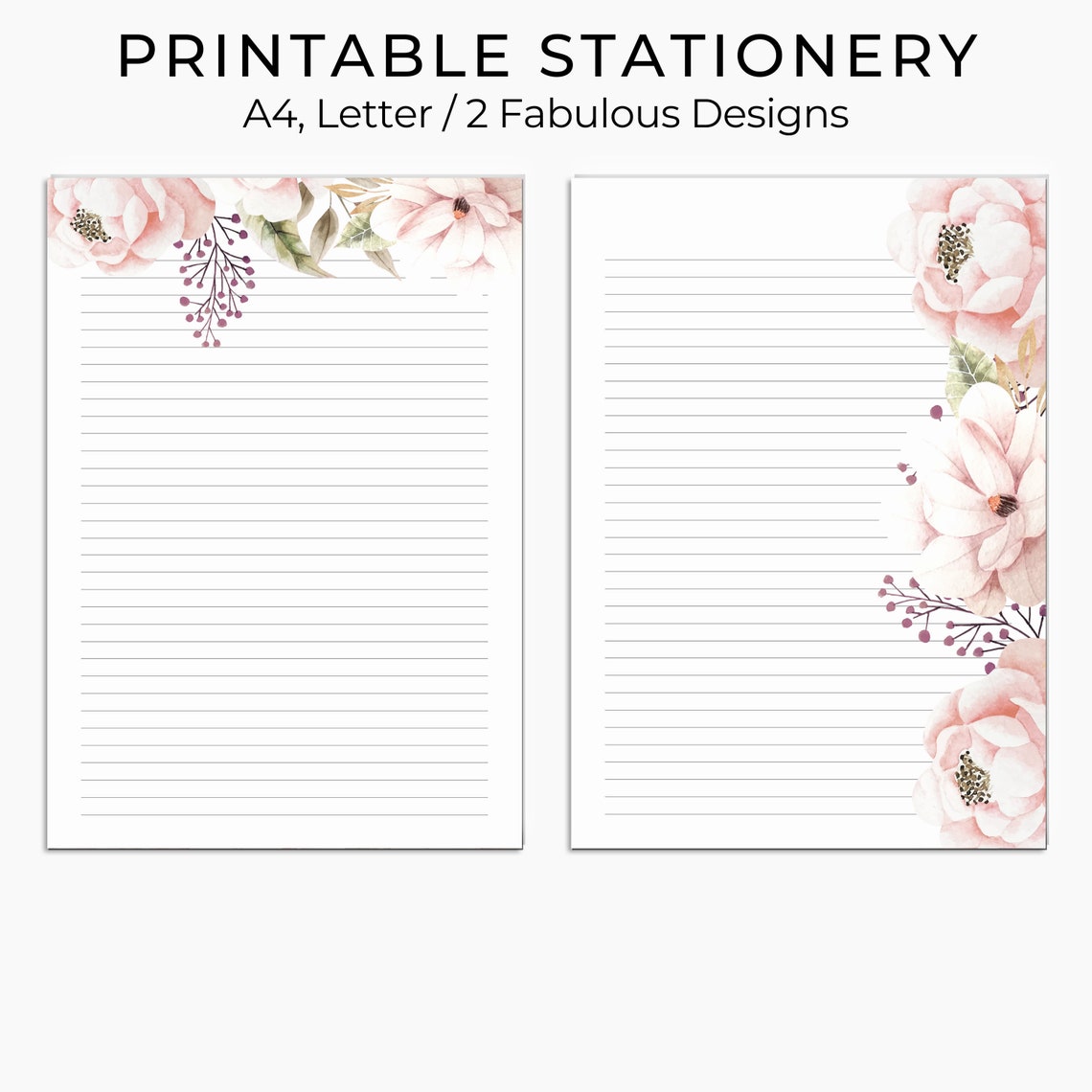 Floral Stationery Printable Letter Paper Printable | Etsy