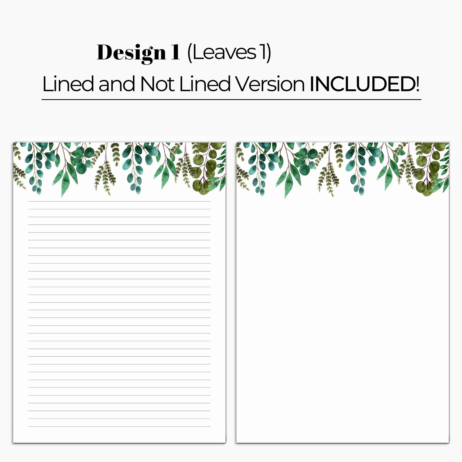 Green Leaves Printable Stationary Printable Writing Paper - Etsy