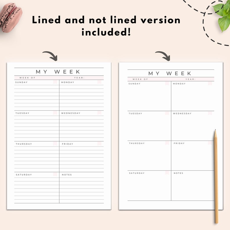 Week at a Glance Printable Weekly Planner Undated Week on | Etsy