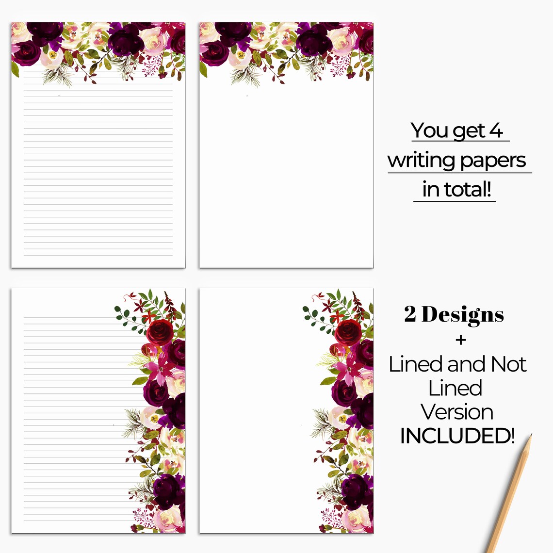 Purple Floral Printable Stationery Letter Printable - Etsy
