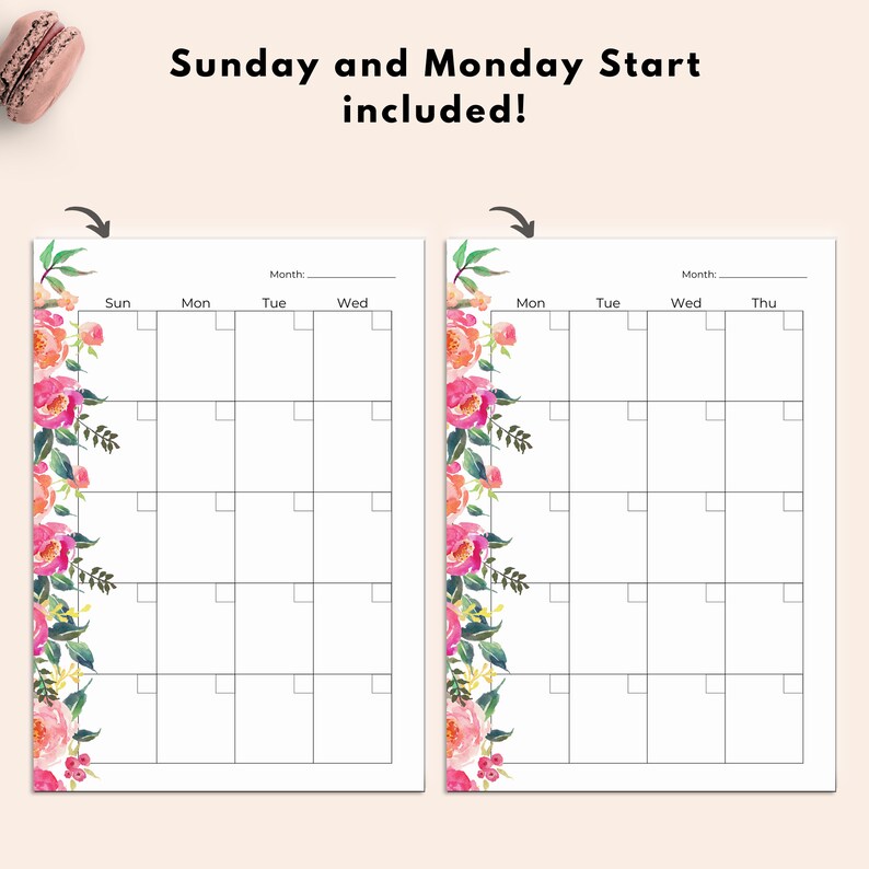 Monthly Planner Printable Undated Monthly Planner Floral | Etsy