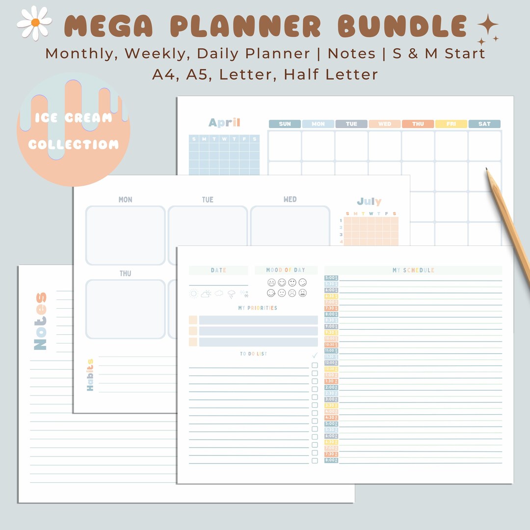 Planner Bundle Printable, Daily Weekly Monthly Planner Bundle ...
