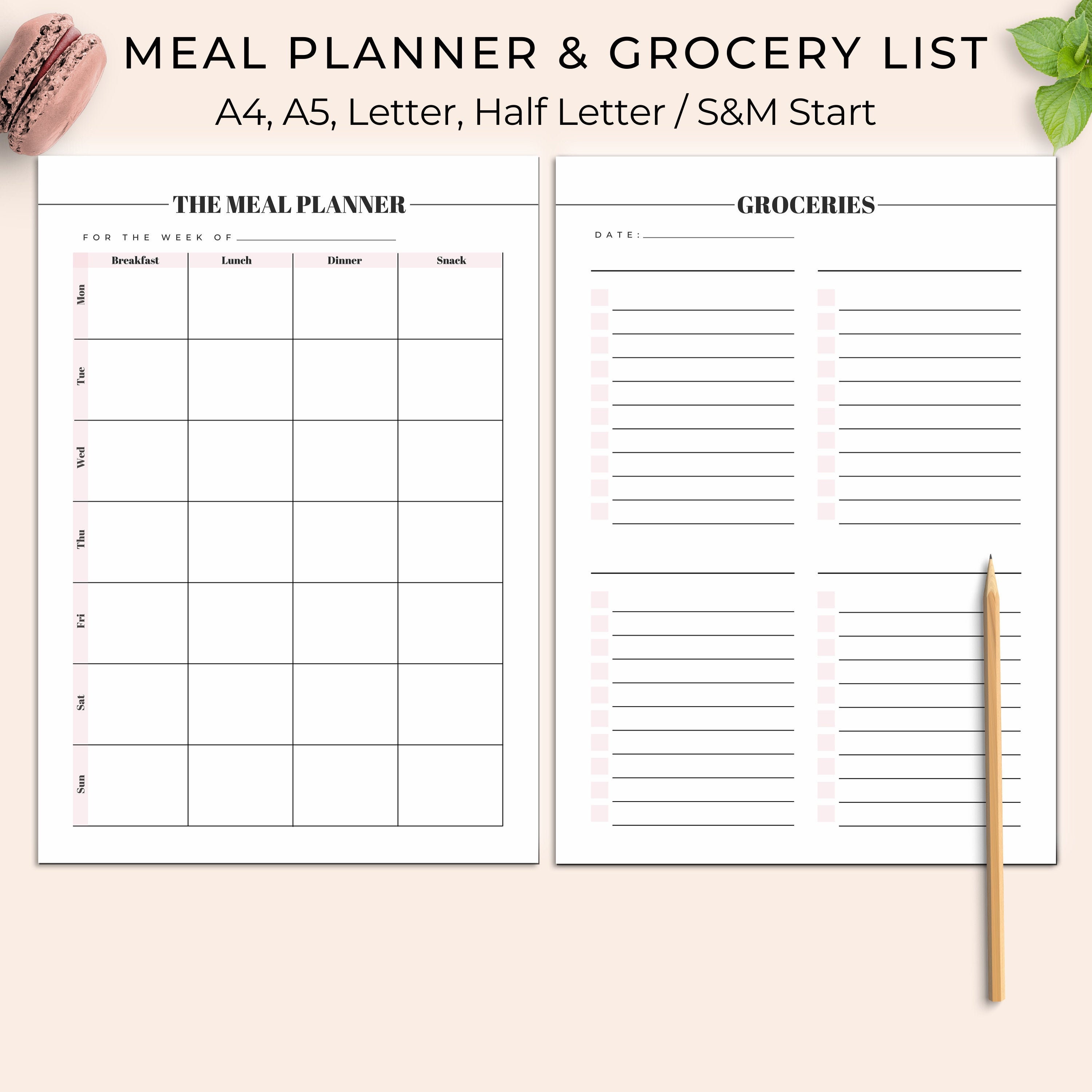 Meal Planner Printable With Grocery List Printable, Weekly Menu Planner ...