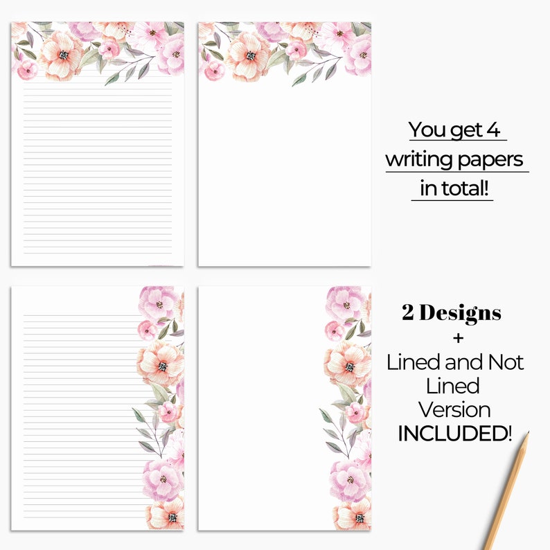 Printable Floral Lined Paper Pastel Writing Paper Printable - Etsy
