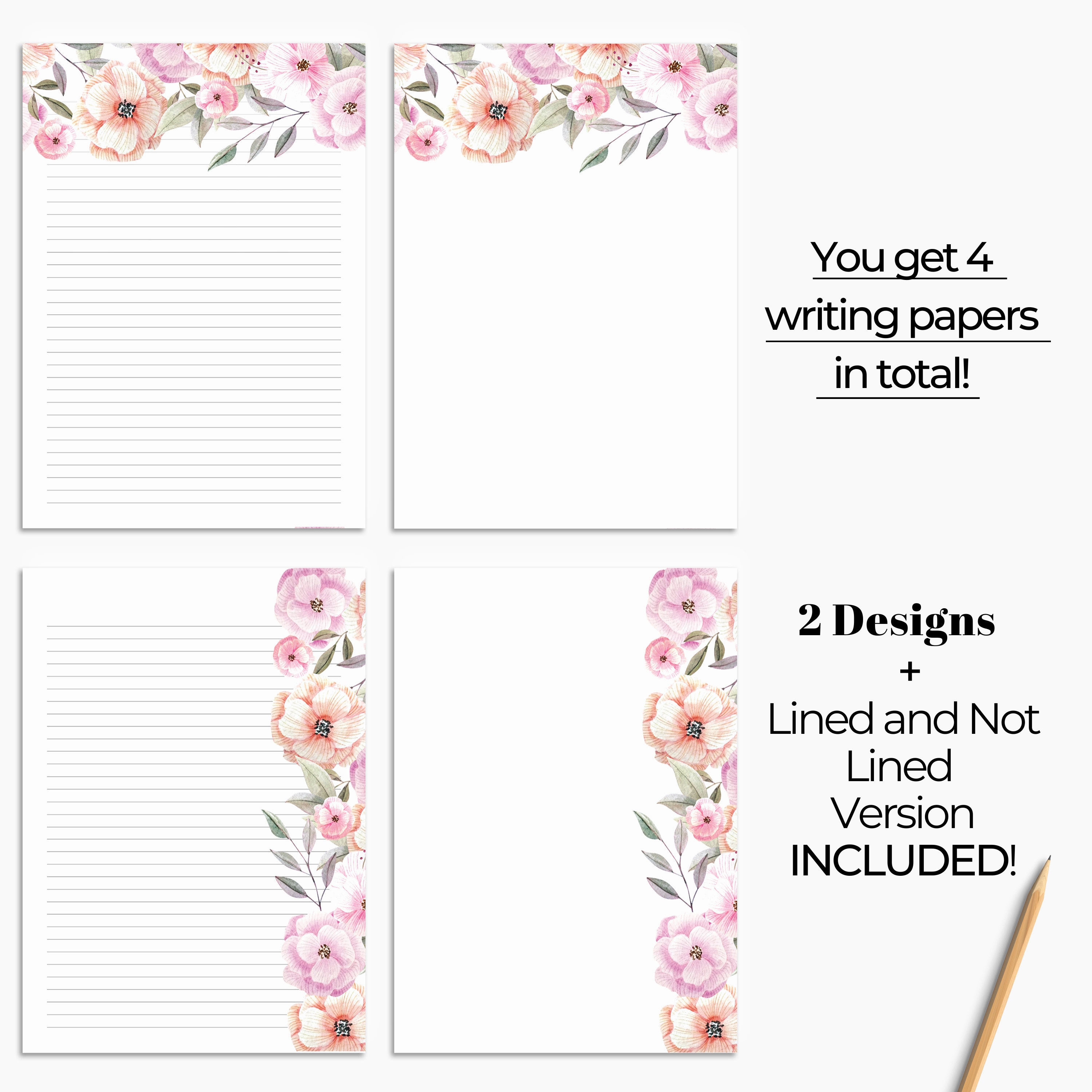 Printable Floral Lined Paper Pastel Writing Paper Printable - Etsy