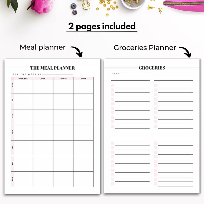 Meal Planner Printable with Grocery List Printable Weekly | Etsy