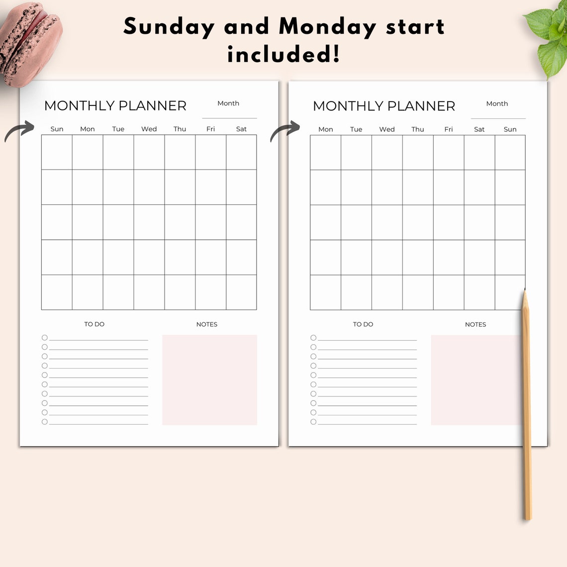 Monthly Planner Printable Undated Monthly Planner Month on 2 - Etsy