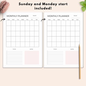 Monthly Planner Printable, Undated Monthly Planner, Month on 2 Pages ...