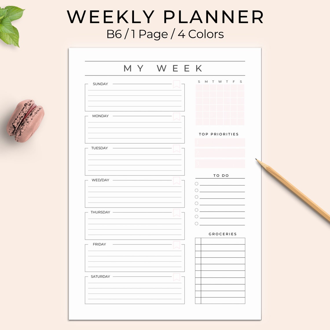 Undated Weekly Planner Printable Weekly Organizer Weekly - Etsy