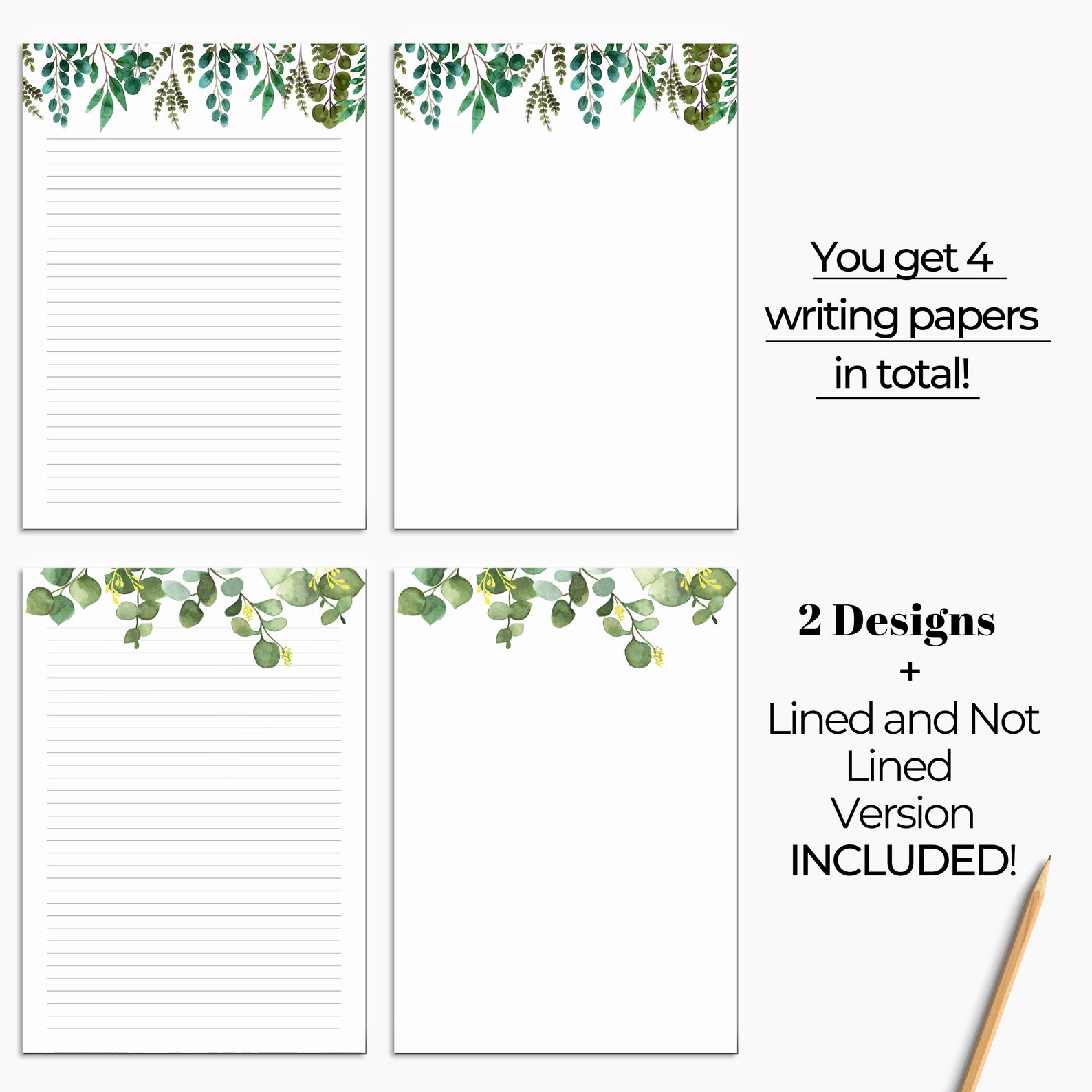 Green Leaves Printable Stationary Printable Writing Paper - Etsy