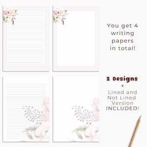 Pink Floral Printable Stationery, A4, 8.5 X 11, Digital Paper ...