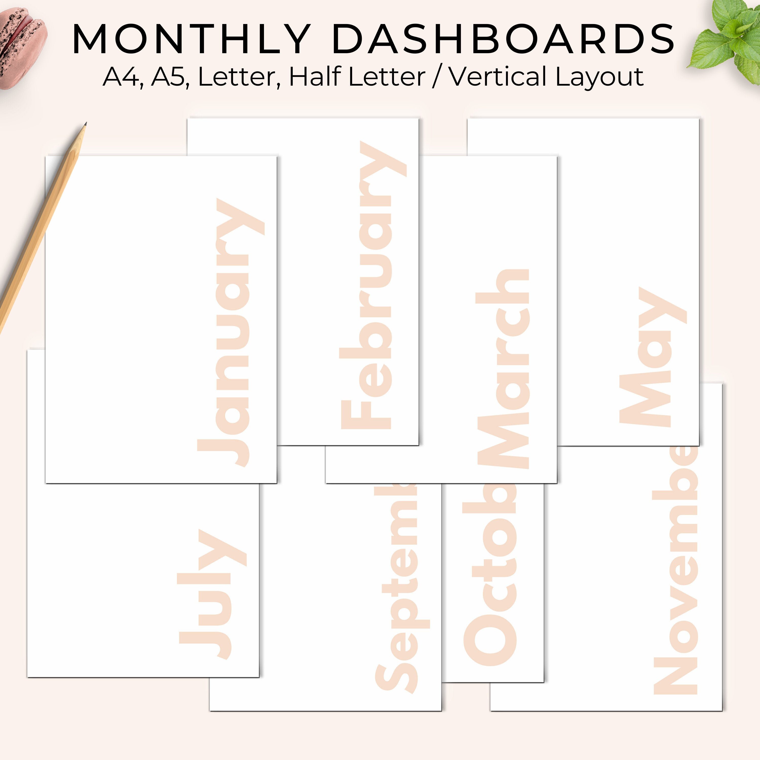 Monthly Dashboards Printable Monthly Dashboard Inserts Pink - Etsy