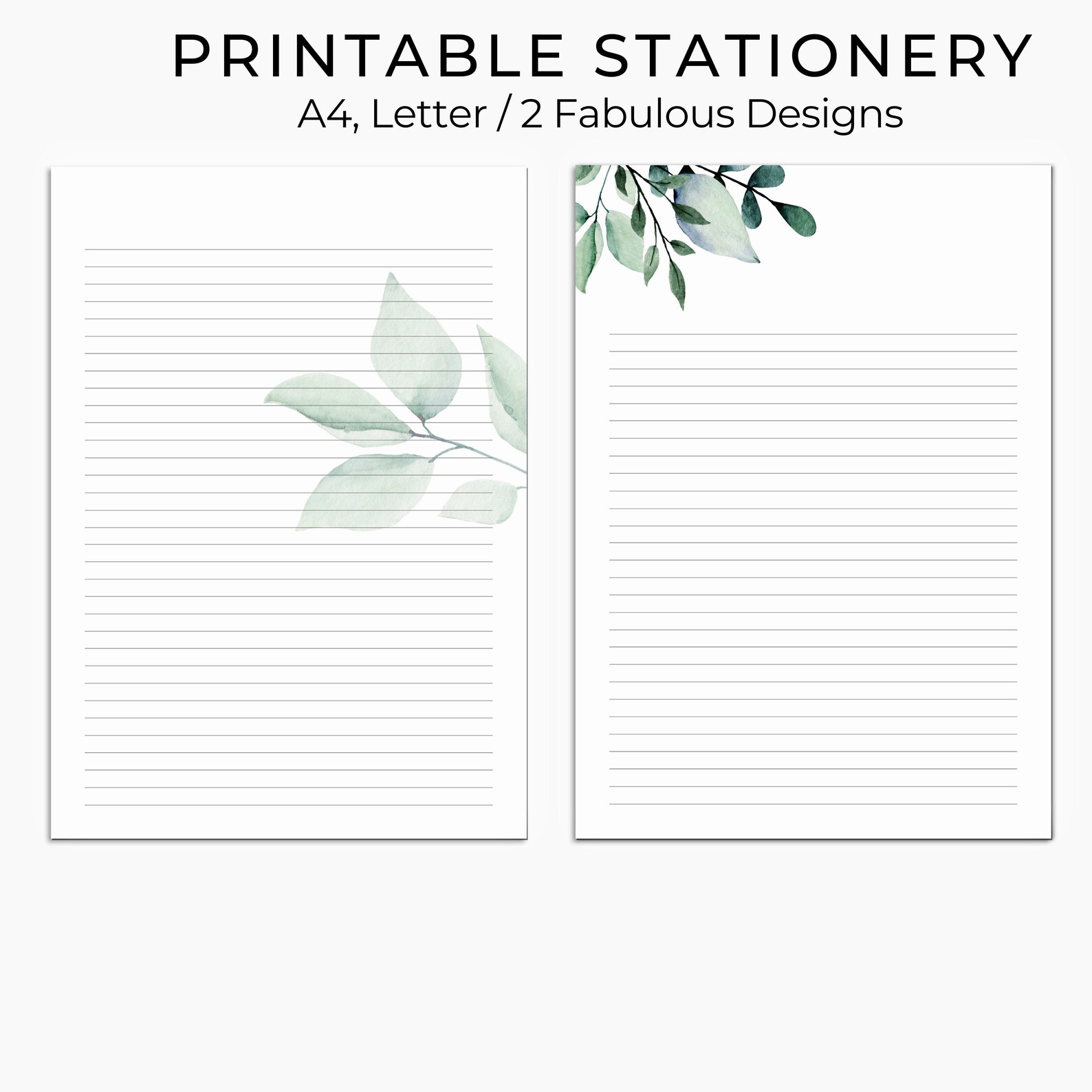 Green Leaves Printable Stationary Printable Writing Paper - Etsy