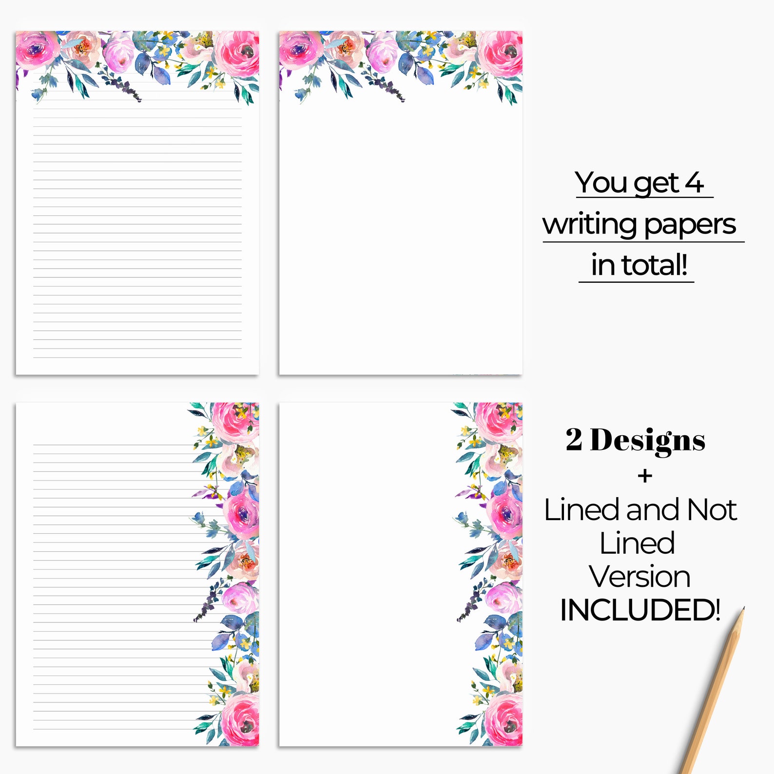 Purple Floral Printable Stationery A4 Printable Stationary - Etsy