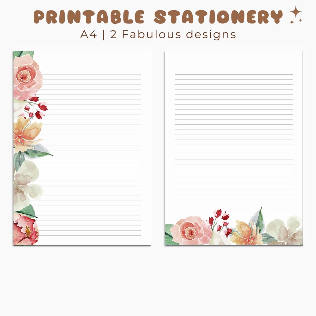 Floral Stationery Printable, Printable Stationery Paper, Writing Paper ...