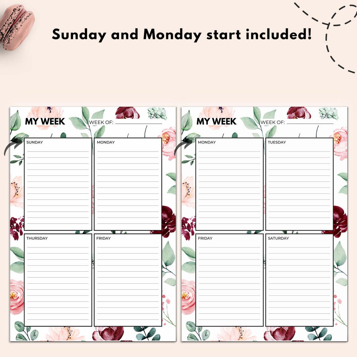 Weekly Planner Printable Week on Two Pages WO2P Planner - Etsy