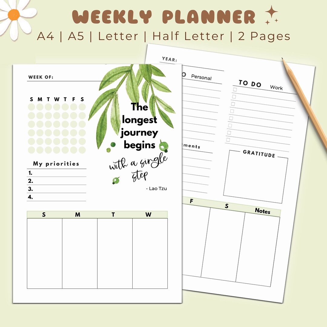 Weekly Planner Printable, Week at a Glance Printable, Weekly Planner ...
