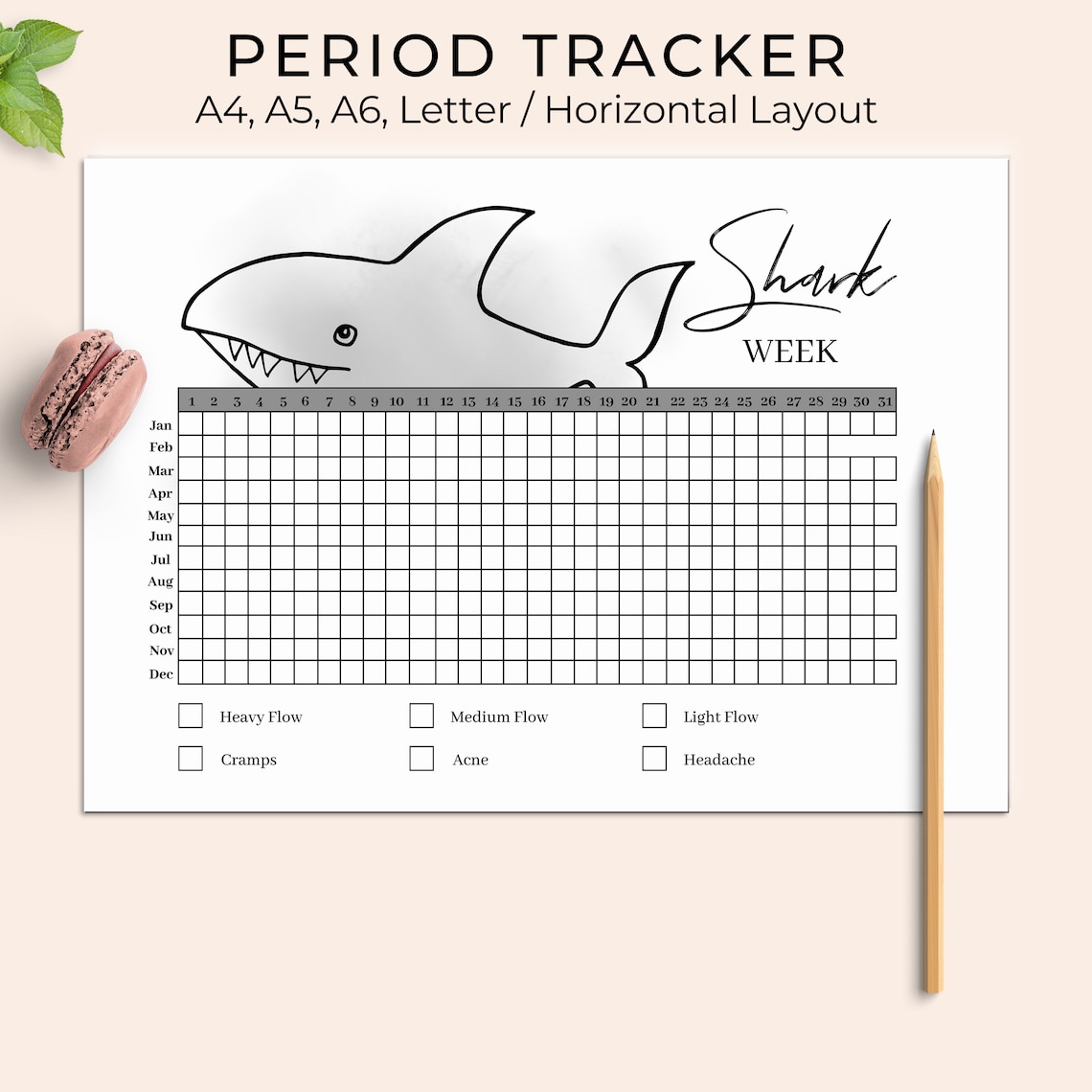 Shark Week Tracker Period Tracker Menstrual Cycle Tracker - Etsy Australia