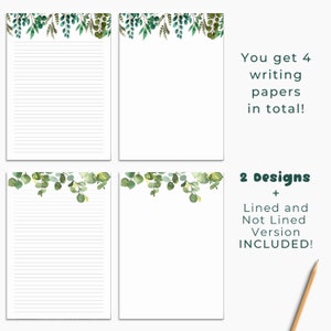 Green Leaves Printable Stationary, Printable Writing Paper, Printable ...