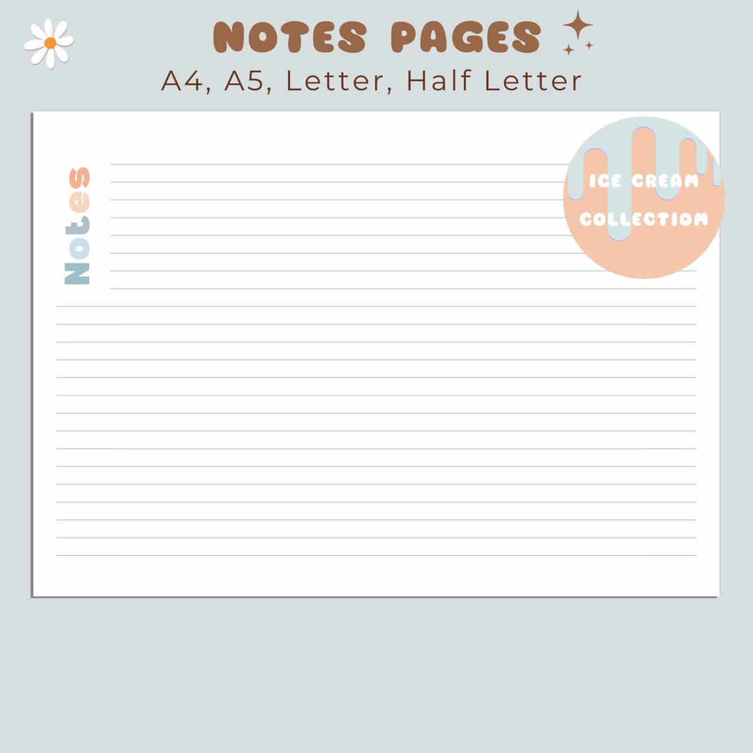 Notes Pages Printable, Lined Notes Printable, Writing Paper, Printable ...