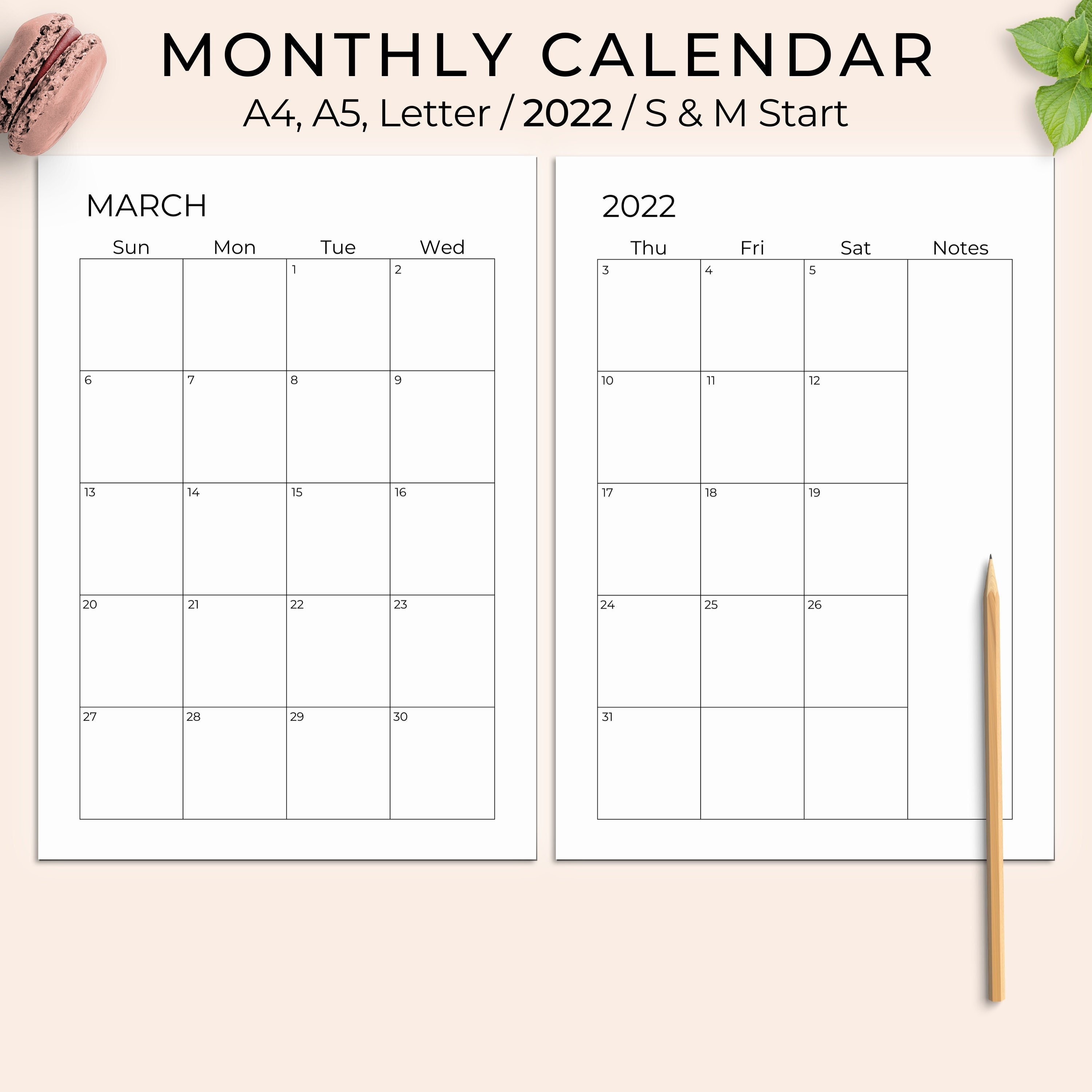 Month on Two Pages 2022 Printable Template A4/A5/Letter/Half Letter ... Month on Two Pages 2022 Printable Template A4/A5/Letter/Half Letter ...