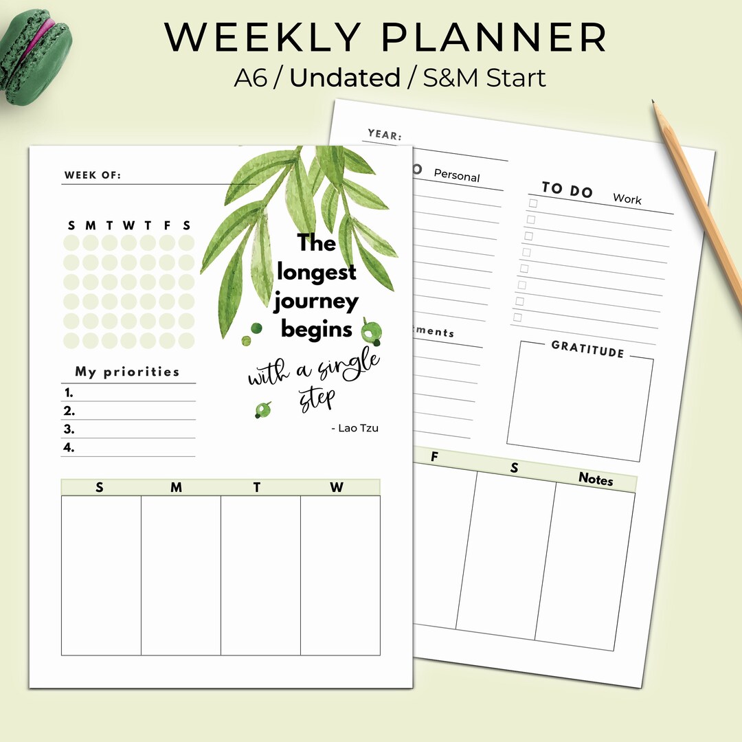Weekly Planner Printable, Week on Two Pages, WO2P, Planner Inserts ...