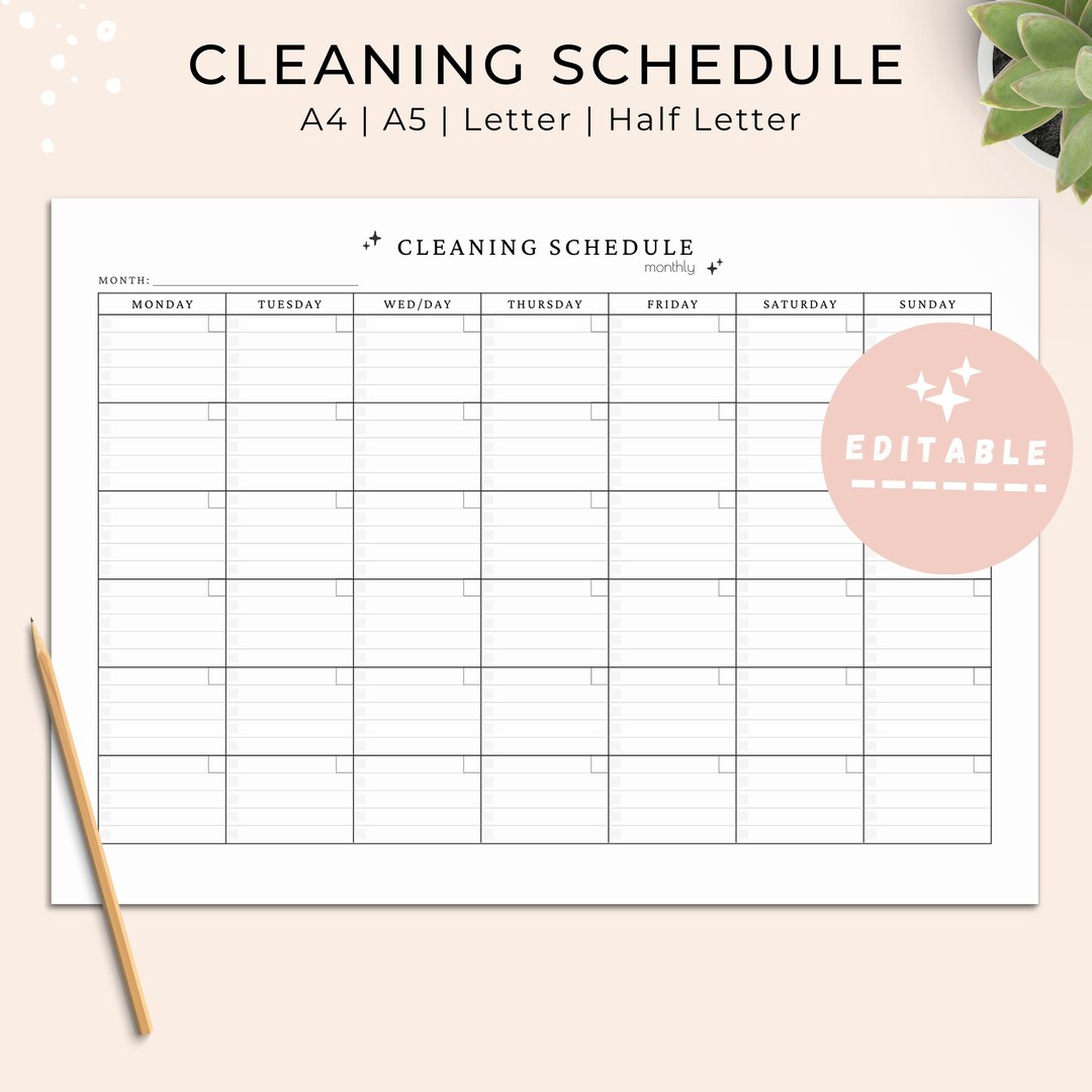 Editable Cleaning Schedule, Cleaning Planner Printable, Monthly ...