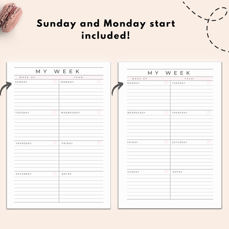 Week at a Glance Printable Weekly Planner Undated Week on | Etsy