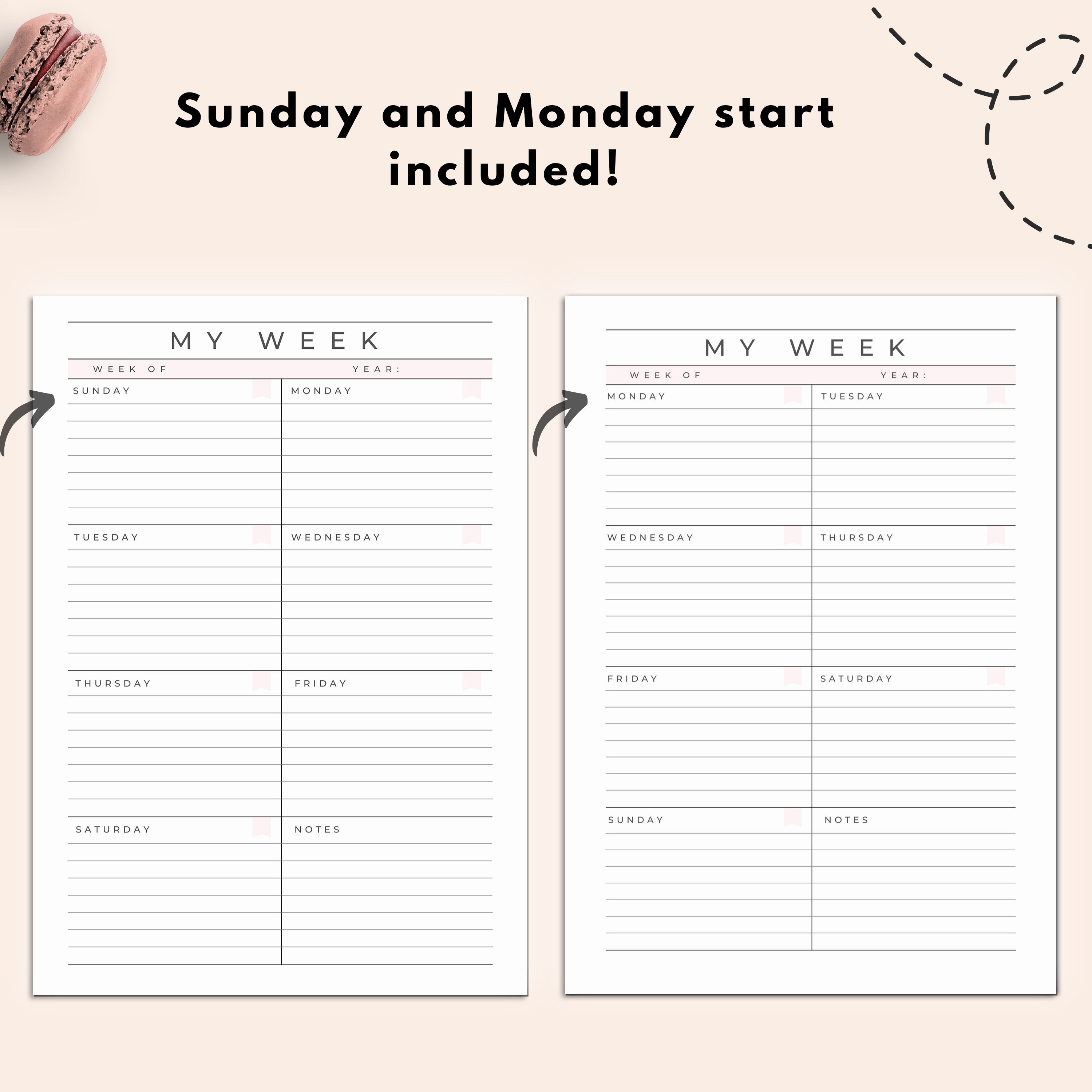 Week at a Glance Printable Weekly Planner Undated Week on - Etsy Canada