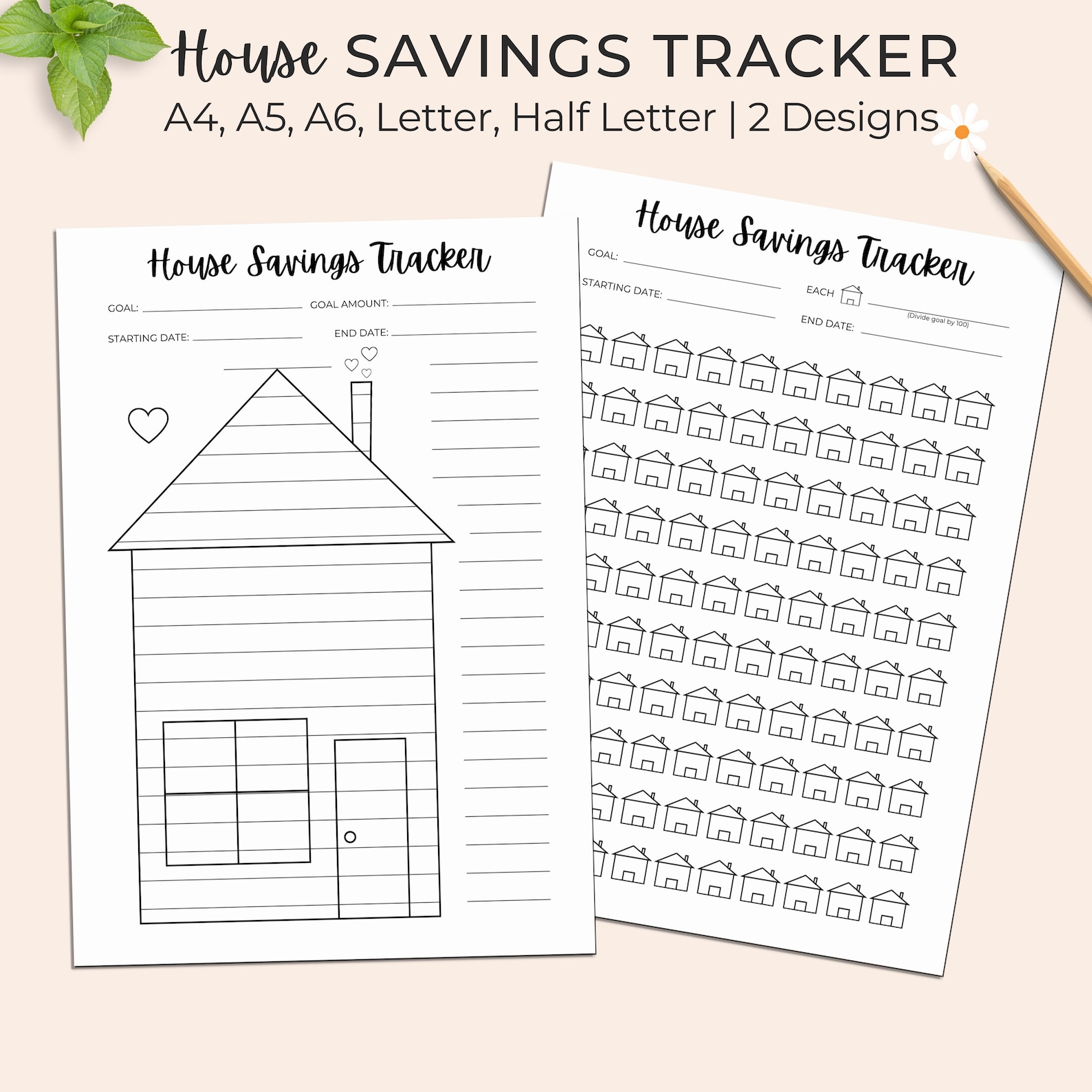 House Savings Tracker Printable Savings Challenge Money - Etsy