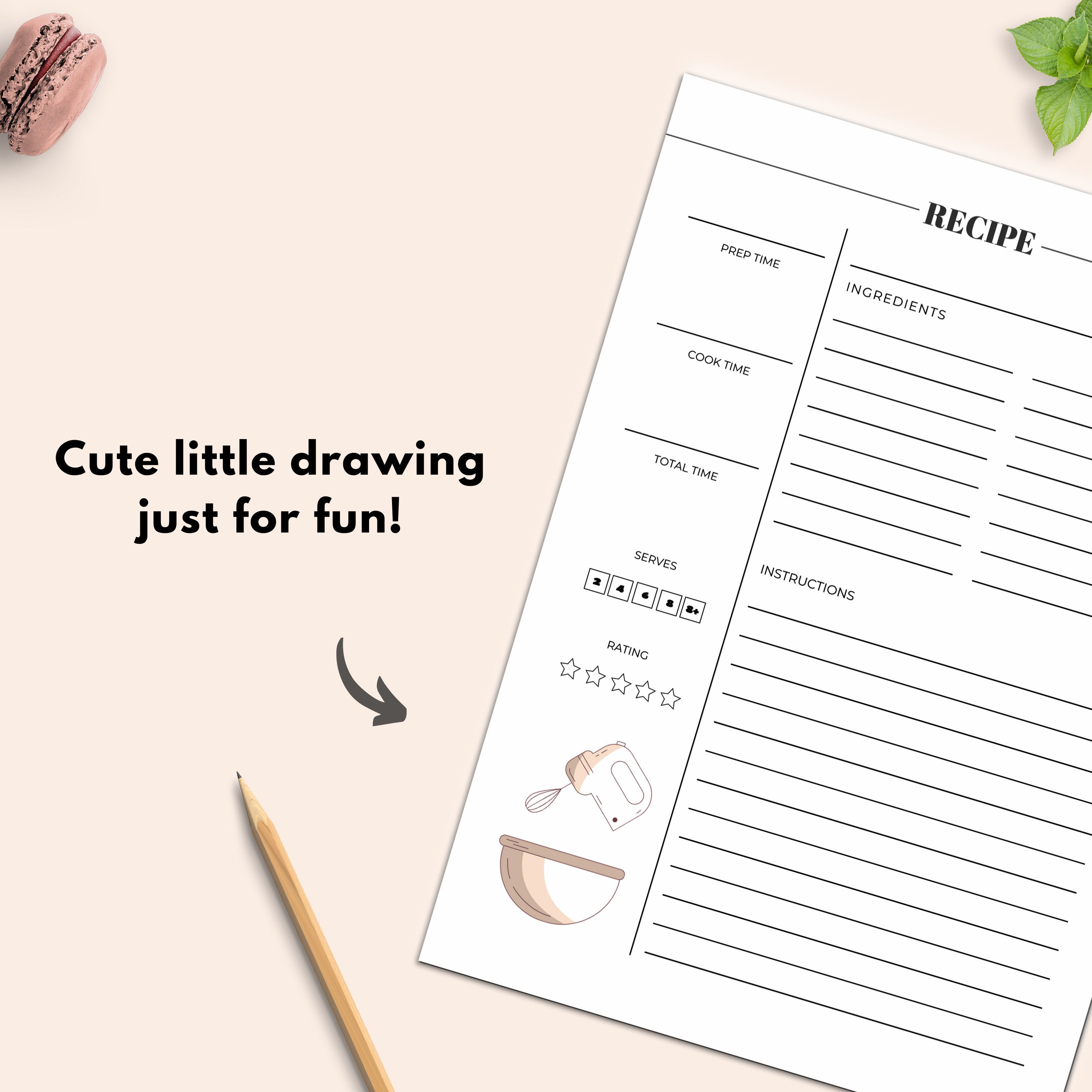 Printable Recipe Page Grocery List Printable Recipe Planner - Etsy
