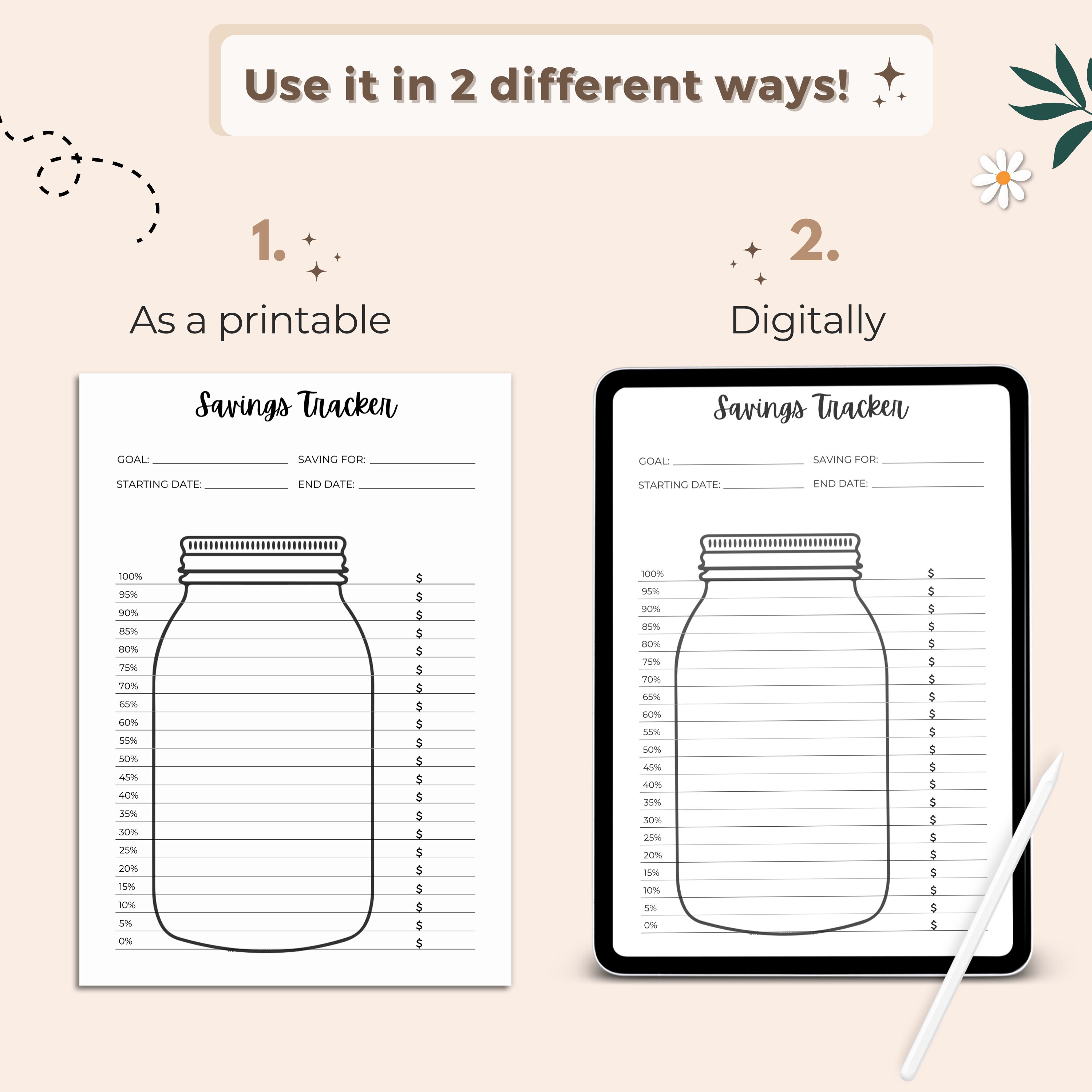 Savings Jar Tracker Printable Savings Challenge Money Saving - Etsy