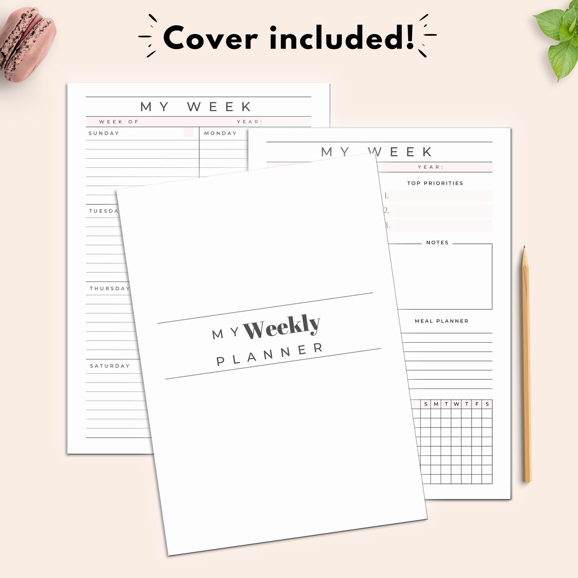 Week at a Glance Printable Weekly Planner Undated Week on - Etsy