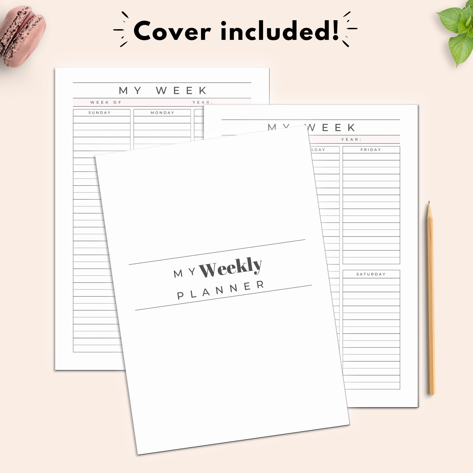 Week on Two Pages Printable Undated Weekly Planner W02P | Etsy