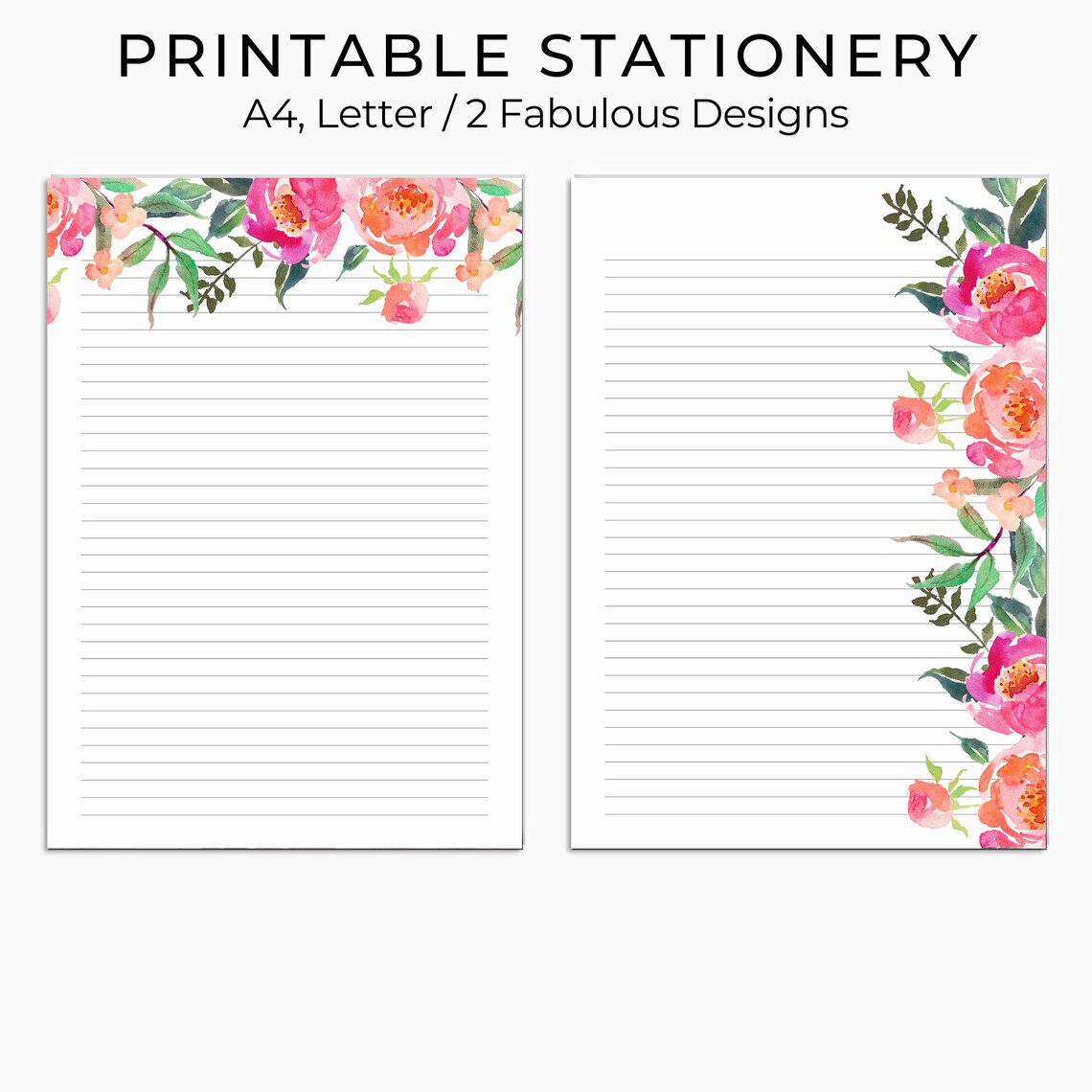 Printable Watercolor Floral Stationery Printable Writing - Etsy