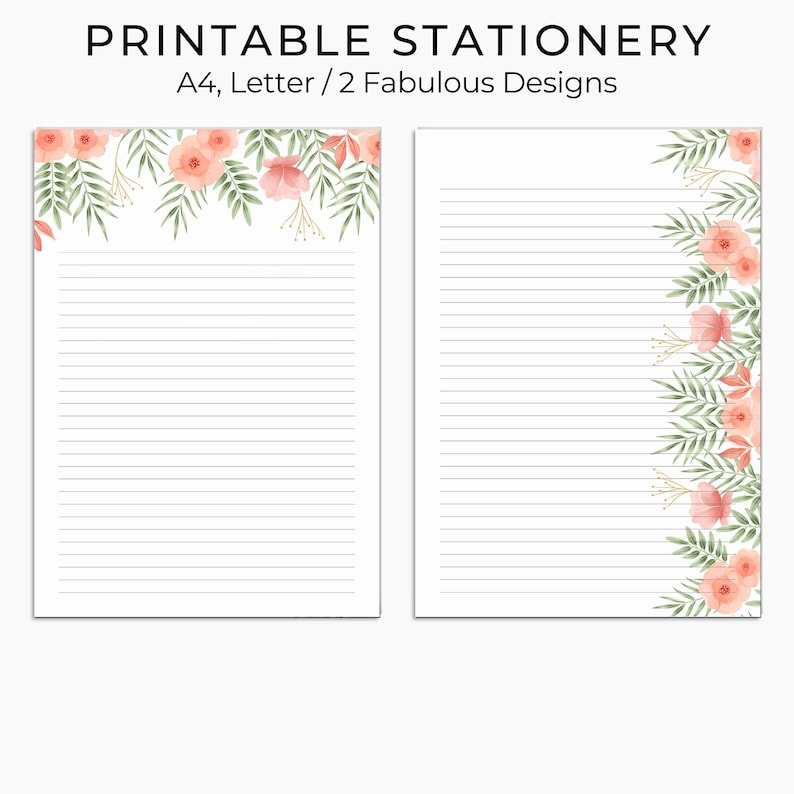 Printable Floral Writing Paper Printable Stationery Lined - Etsy