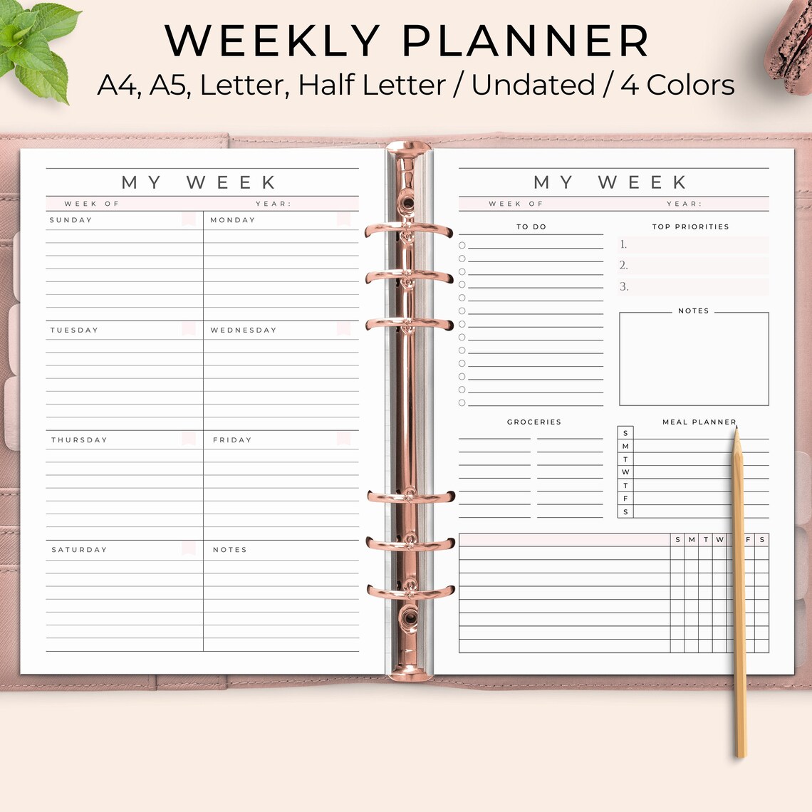 Week at a Glance Printable Weekly Planner Undated Week on - Etsy