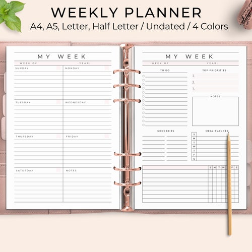 Weekly Planner Printable Week on Two Pages A5 Planner - Etsy