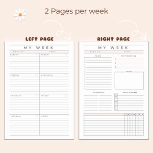 Week at a Glance Printable, Weekly Planner Undated, Week on Two Pages ...