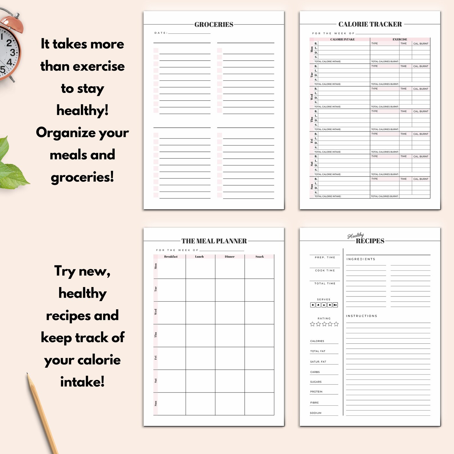 Fitness Planner Printable, Health Planner, Fitness Journal, Weight Loss ...